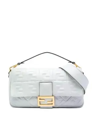 Fendi 2010-2026 Large Zucca Embossed Leather Baguette Satchel - White