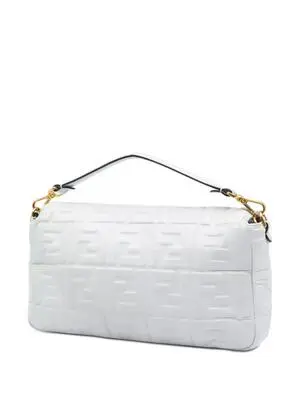 Fendi Large Zucca Embossed Leather Baguette Satchel - White