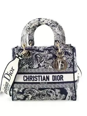 Dior Lady D-lite Bag Embroidered Canvas Medium Satchel - Blue