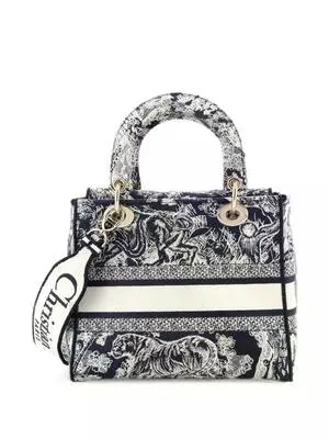 Dior Lady D-lite Bag Embroidered Canvas Medium Satchel - Blue