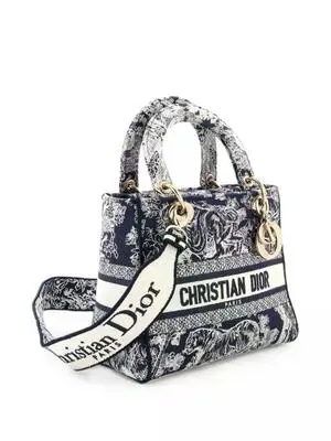 Dior Lady D-lite Bag Embroidered Canvas Medium Satchel - Blue