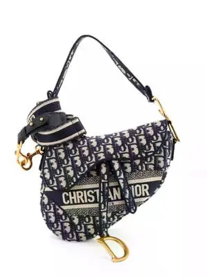 Dior Saddle Handbag Logo Embroidered Oblique Canvas - Blue