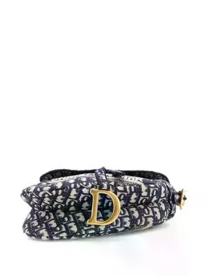 Dior Saddle Handbag Logo Embroidered Oblique Canvas - Blue
