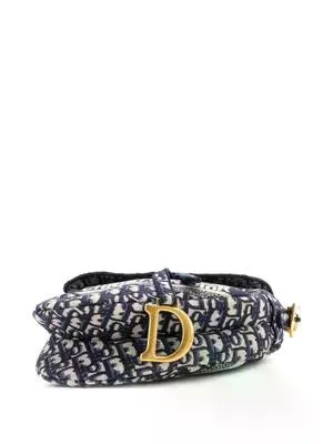 Dior Saddle Handbag Logo Embroidered Oblique Canvas - Blue