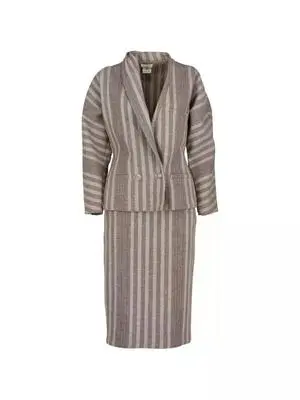 Versace Striped Wool Skirt Suit - Brown