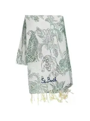 MC2 SAINT BARTH Animal-print Fringed Beach Towel - Neutrals