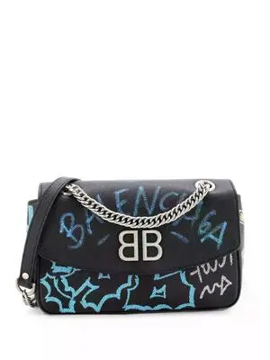 Balenciaga Bb Graffiti Chain Wallet Leather Small Crossbody Bag