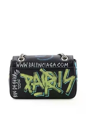 Balenciaga Bb Graffiti Chain Wallet Leather Small Crossbody Bag