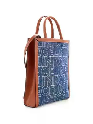 Celine Vertical Cabas Triomphe Denim And Leather Small Tote Bag - Blue