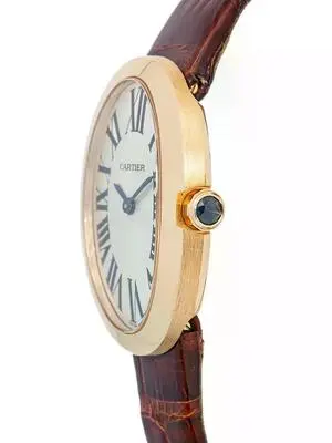 Cartier Baignoire 23mm Rose Gold Watch With Leather Strap - White