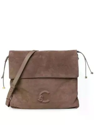 COCCINELLE Suede Logo-patch Shoulder Bag - Neutrals