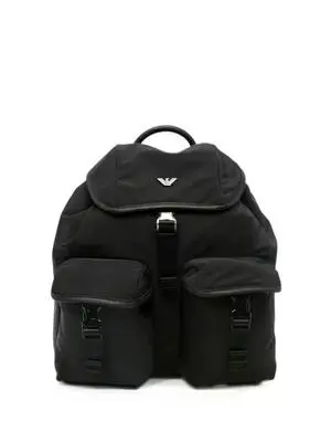 Emporio Armani Logo Plaque Buckled Backpack - Black