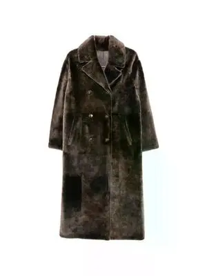 YVES SALOMON Double-breasted Shearling Coat - Brown