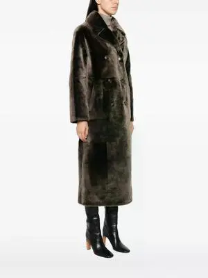 YVES SALOMON Double-breasted Shearling Coat - Brown