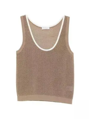 Brunello Cucinelli Open-knit Tank Top With Contrast Trim - Neutrals