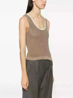 Brunello Cucinelli Open-knit Tank Top With Contrast Trim - Neutrals