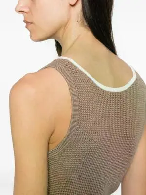 Brunello Cucinelli Open-knit Tank Top With Contrast Trim - Neutrals