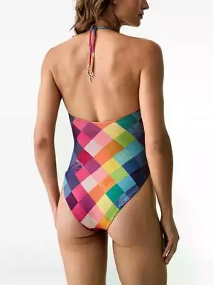 Kurt Geiger Halterneck One-piece With Geometric Print And Gold-tone Logo Plaque