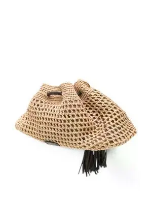 JIMMY CHOO Beaded-handle Woven Bucket Bag