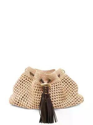 JIMMY CHOO Beaded Handle Woven Bucket Bag - Neutrals