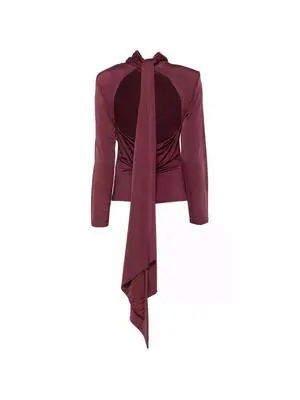 ROTATE BY BIRGER CHRISTENSEN Bordeaux High Neck Long Sleeve Scarf Top