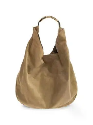 Moschino Handle Me Suede Shoulder Bag - Neutrals