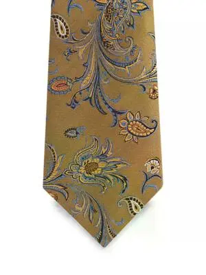Etro Silk Jacquard Neck Tie With Floral Paisley Motif - Yellow