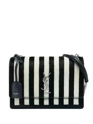 Saint Laurent 2019 Medium Striped Ponyhair And Calfskin Monogram Sunset Crossbody Bag - Black