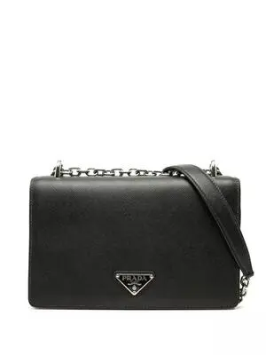 Prada 2013-2026 Saffiano And Tessuto Chain Crossbody Bag - Black