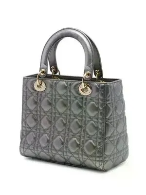 Dior 2019 Medium Metallic Lambskin Cannage Lady Satchel - Grey