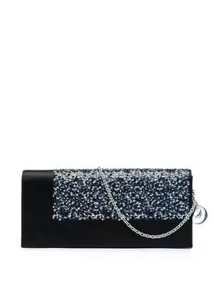 Dior 2008-2010 Satin Sequin Clutch With Chain Crossbody Bag - Black