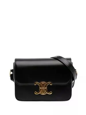Celine 2023 Teen Shiny Calfskin Triomphe Crossbody Bag - Black