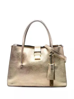 Miu Miu 2010-2026 Metallic Goatskin Madras Push Lock Tote Satchel - Gold