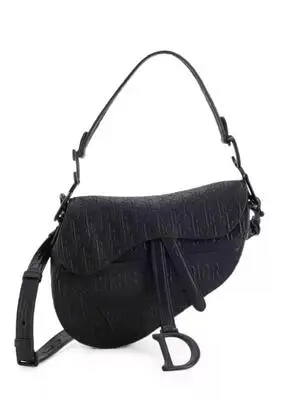 Dior Saddle Handbag Oblique Embossed Calfskin Medium Shoulder Bag - Black