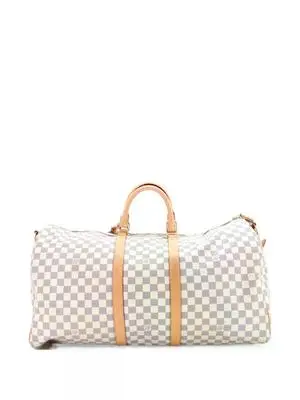 LOUIS VUITTON Keepall Bandouliere Damier 55 Travel Bag - White