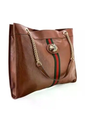 Gucci Rajah Chain Leather Tote Bag - Brown
