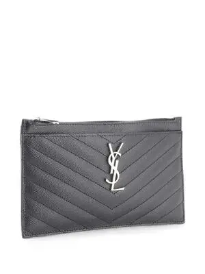 Saint Laurent Classic Monogram Zip Bill Matelasse Chevron Leather Medium Pouch
