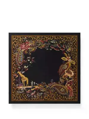 Etro Silk Twill Scarf With Leopard And Paisley Motif - Black