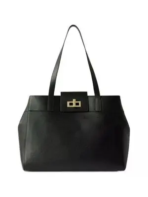 Furla Large Grainy Leather Tote Bag With Twist-lock Fastening - Black