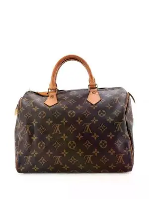 LOUIS VUITTON Speedy Monogram Canvas Satchel Handbag - Brown