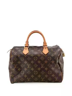 LOUIS VUITTON Speedy Monogram Canvas Satchel Handbag - Brown