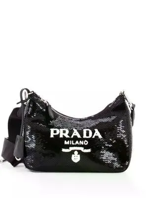 Prada Re-edition 2005 Shoulder Bag Crystal Embellished Satin Small Crossbody Bag - Black