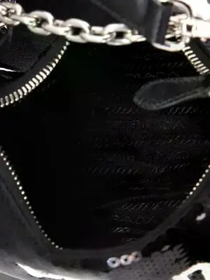 Prada Re-edition 2005 Shoulder Bag Crystal Embellished Satin Small Crossbody Bag - Black