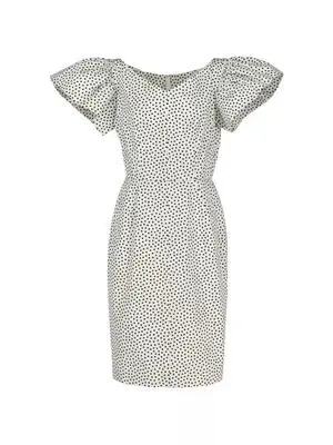Saint Laurent Polka-dot Ruffle-sleeve Midi Dress - White