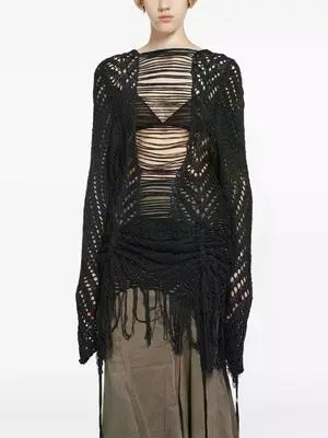 YEHUAFAN Crochet Fringe-trimmed Sweater - Black
