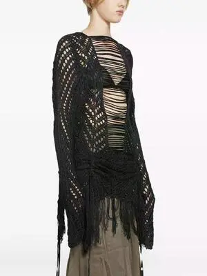 YEHUAFAN Crochet Fringe-trimmed Sweater