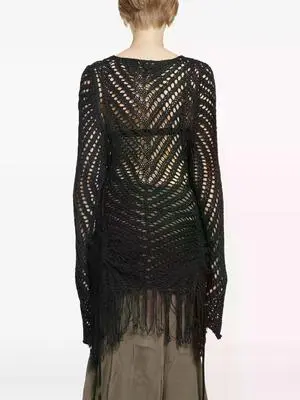 YEHUAFAN Crochet Fringe-trimmed Sweater