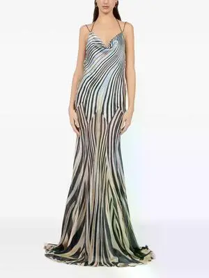 Roberto Cavalli Stripe-print Backless Maxi Dress
