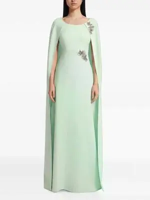 Safiyaa Yuna Crystal-embellished Cape-sleeve Maxi Dress - Green