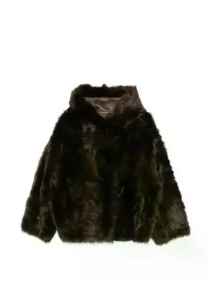 YVES SALOMON Hooded Fur Jacket - Brown